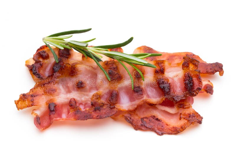 Cooked Bacon Rashers Isolated on White. Stock Image - Image of strips ...