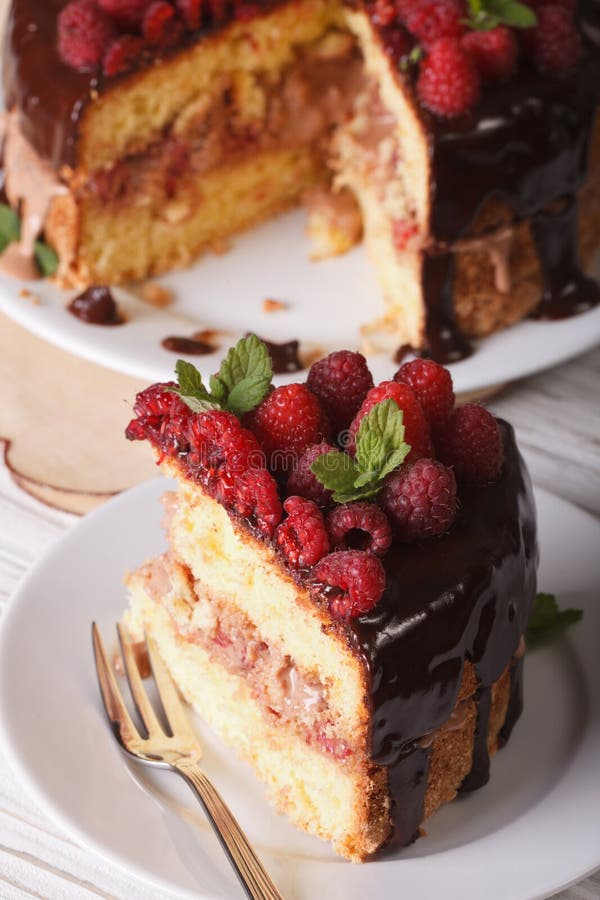 Sliced Raspberry Cake with Fresh Berries Close Up Vertical Stock Image ...