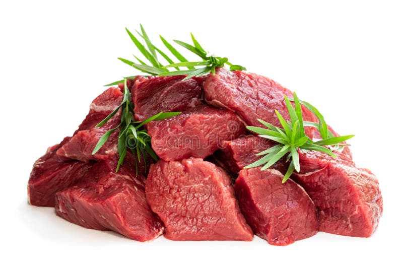 Sliced Raw Beef with Tarragon Herb Isolated on White Stock Photo ...