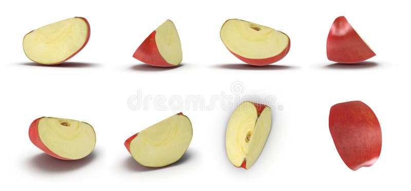 Sliced Apple Isolated on White. Many Different Angle Views. 3D ...