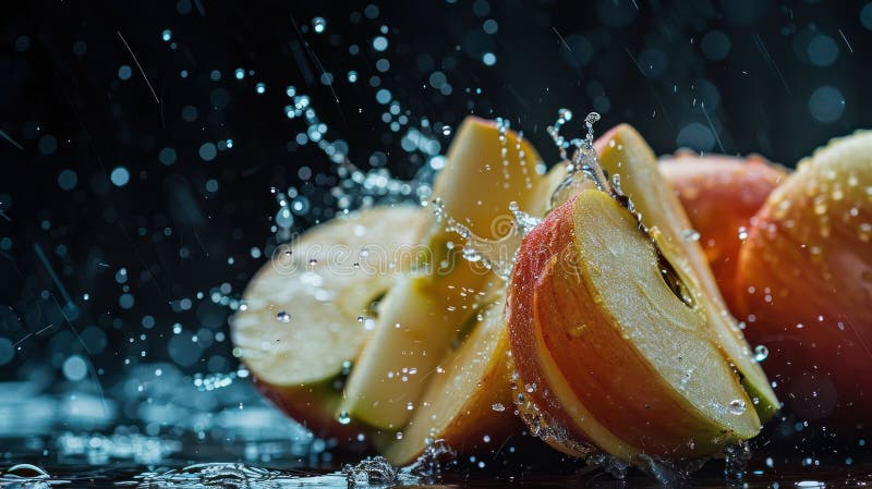 Refreshing Slices of Red Apple Splashing in Water Stock Illustration ...