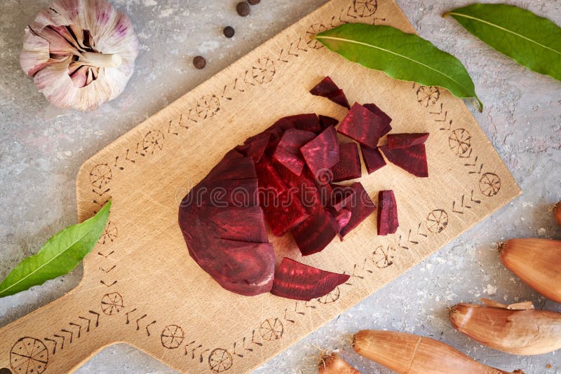 Sliced Red Beet with Garlic, Onion and Spices - Preparation of Beet ...