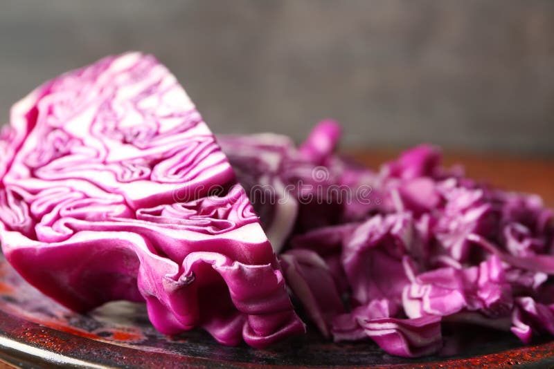 Sliced Red Cabbage on Plate, Closeup Stock Photo - Image of diet ...