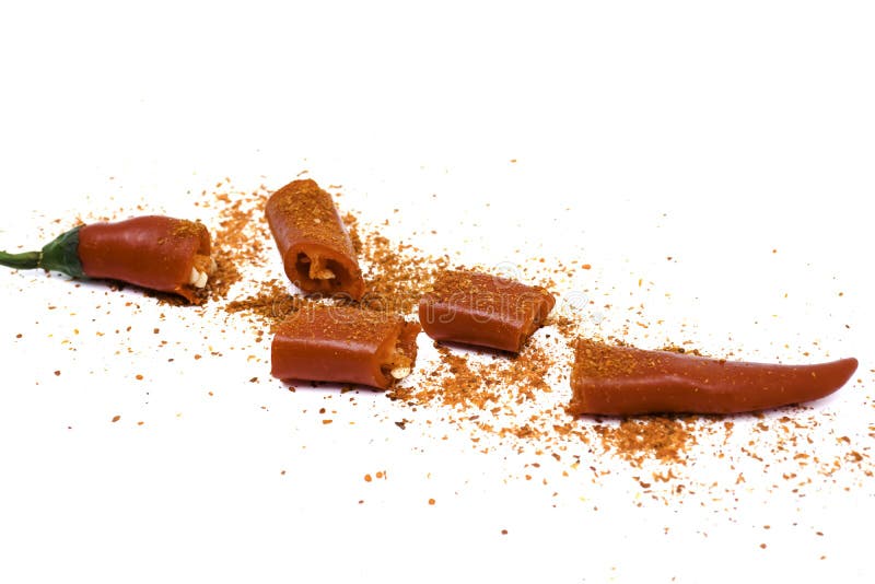 Sliced Red Chilli or Chilli Cayenne Pepper Decorated with Chilli Powder ...