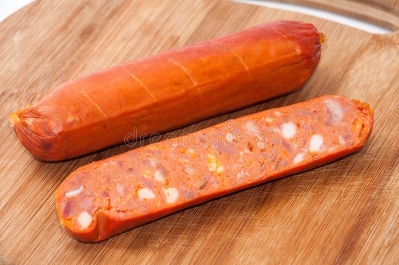 Sliced Red Domestic Sausages on the Board Stock Photo - Image of meat ...