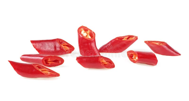 Sliced Red Hot Chili Peppers Isolated on White Background. Chilli ...