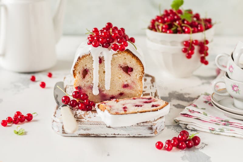 Sliced Redcurrant Cake stock photo. Image of bread, coffee - 122667080