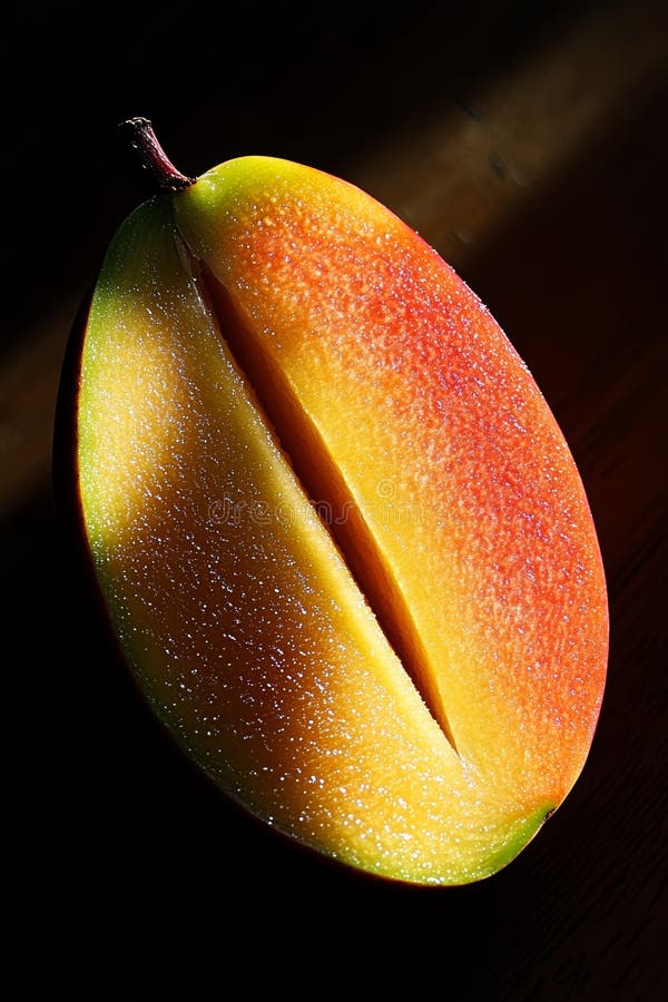 Sliced Ripe Mango with Vibrant Colors on Wooden Background Stock ...