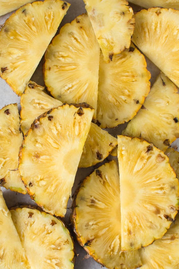 Sliced Ripe Pineapple, Flatlay View of Cut Pineapple Stock Photo ...