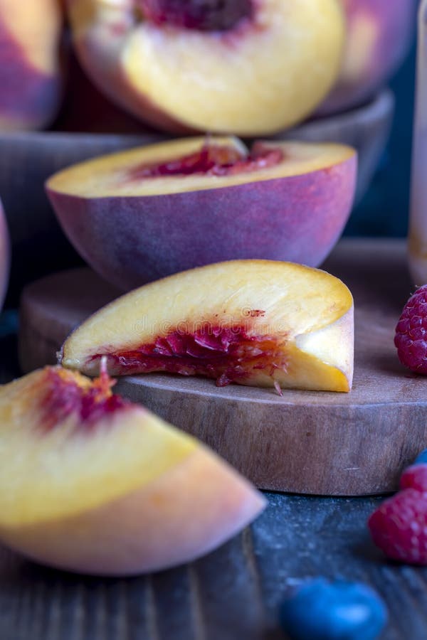 Sliced Ripe and Very Soft Peaches, Stock Photo - Image of table, slice ...