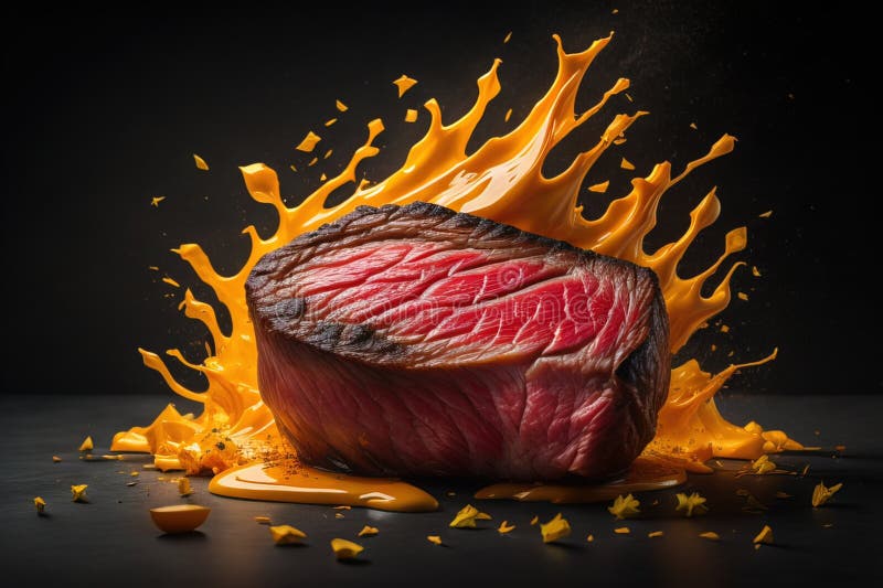 Sliced Roast Beef on a Black Background with Orange Fire. Generative Ai ...