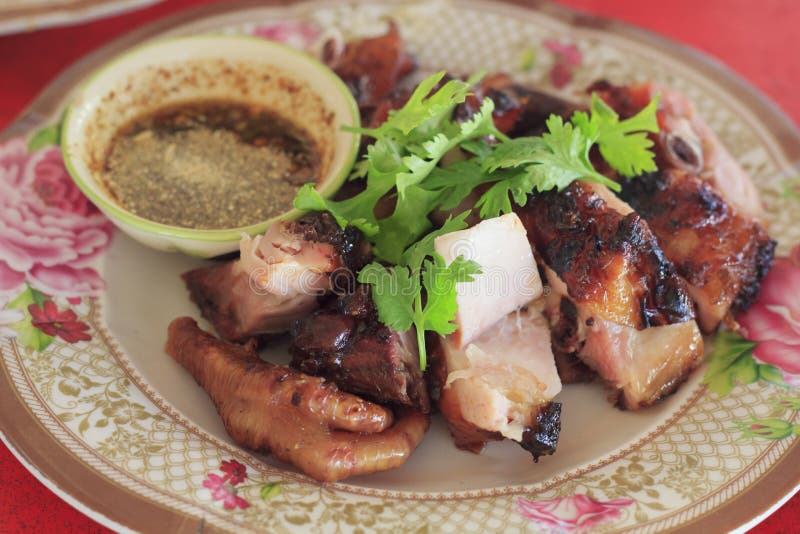 Sliced Roast Grilled Chicken with Sauce Stock Image - Image of ...