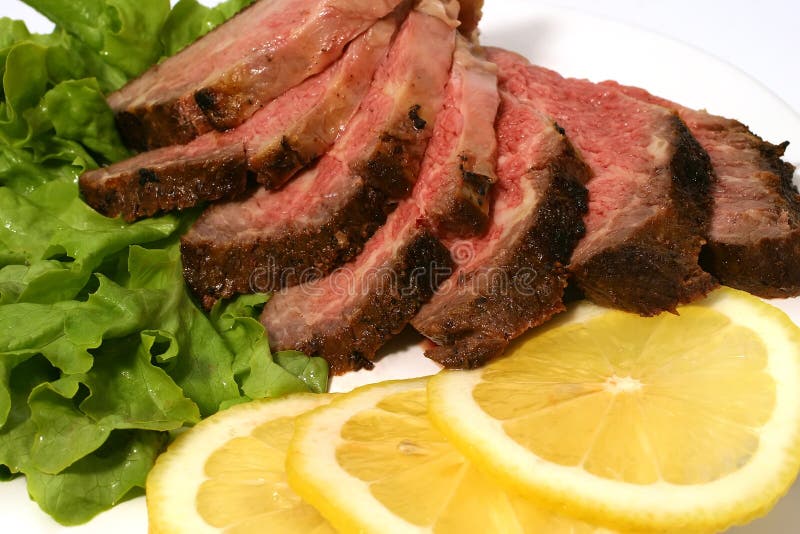 Sliced Roasted Meat with Lemon Stock Photo - Image of picnic, lunch ...