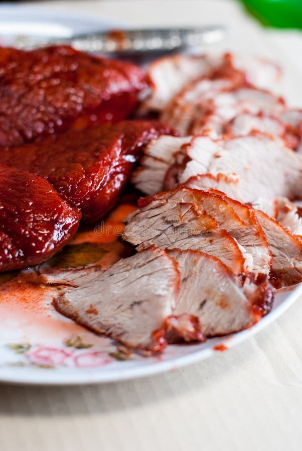 Sliced Roasted red pork stock image. Image of fresh, spicy - 33864299