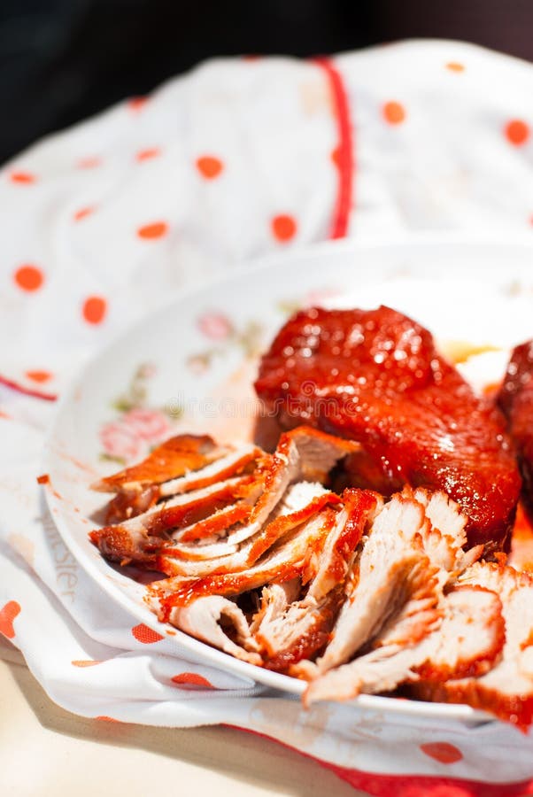 Sliced Roasted red pork stock image. Image of tasty, cooking - 33864405