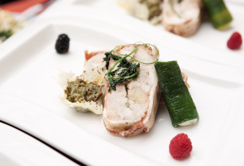 Sliced roll on plate stock photo. Image of seasoning - 19631988