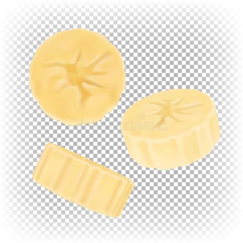 Sliced ??round Banana Pieces from Different Angles. Vector 3D Realistic ...