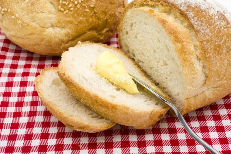 Sliced of Round Bread with Butter Stock Image - Image of dough, brown ...