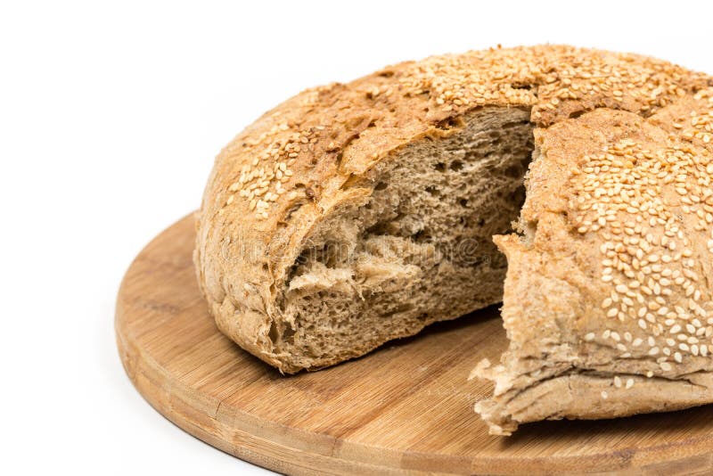 Sliced Round Domestic Bread Over White Background Stock Image - Image ...