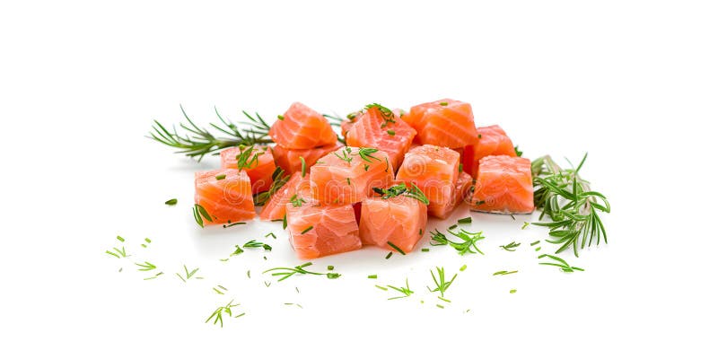 Sliced Salmon Pieces stock image. Image of fillet, cube - 326091807