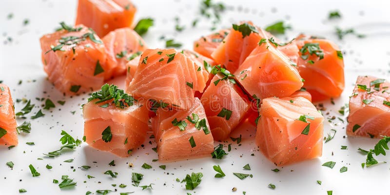 Sliced Salmon Pieces stock photo. Image of portion, white - 326092340