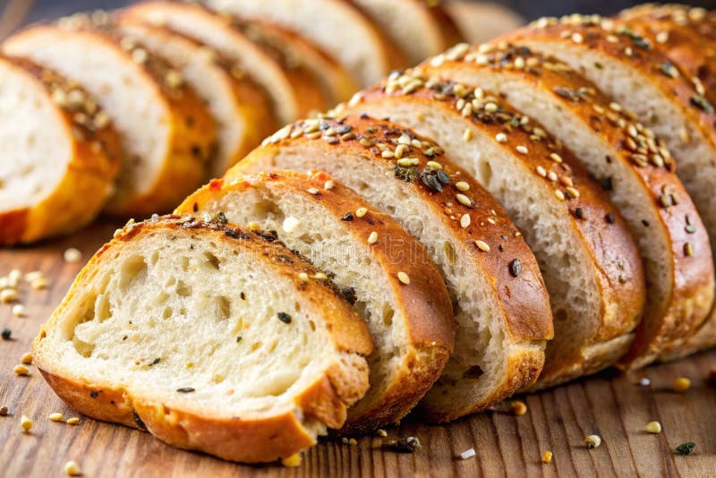 Sliced and Seasoned Bread Close-Up Stock Illustration - Illustration of ...