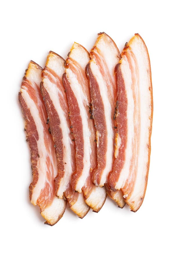 Sliced Smoked Bacon Isolated on White Background Stock Image - Image of ...