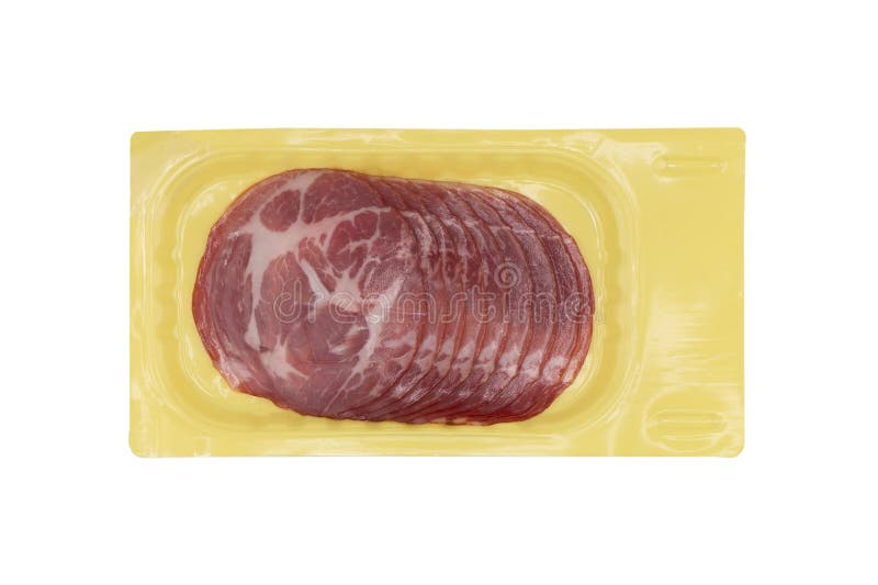 Sliced Smoked Beef Meat in Vacuum Package Isolated on White Background ...