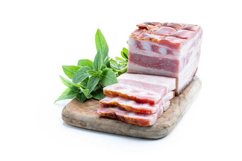Sliced Smoked and Boiled Bacon Isolated on White Stock Photo - Image of ...