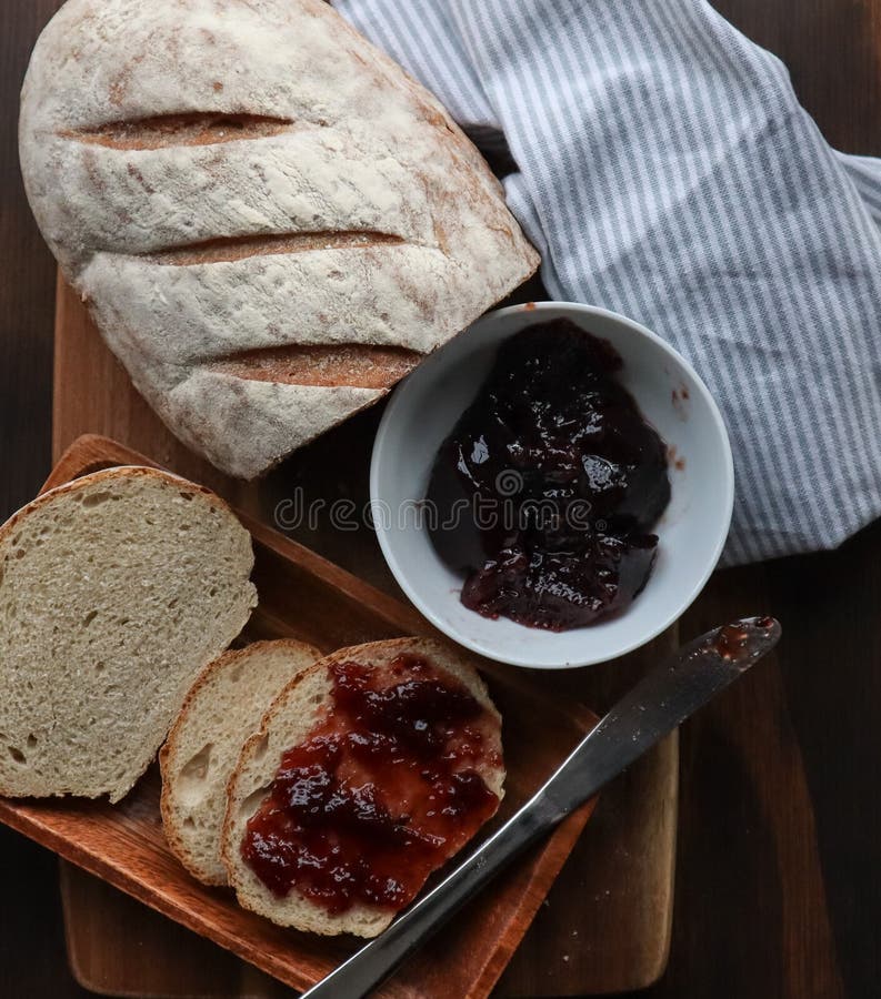 Sliced Sourdough Bread with Strawberry Jam Stock Photo - Image of ...
