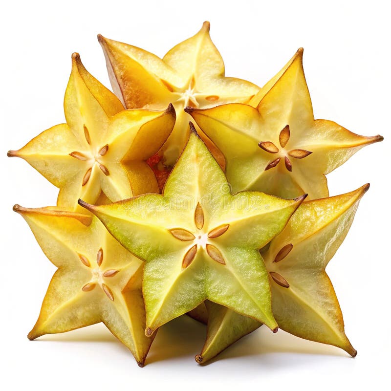 Sliced Starfruit with Perfect Star-shaped Sections on Transparent ...