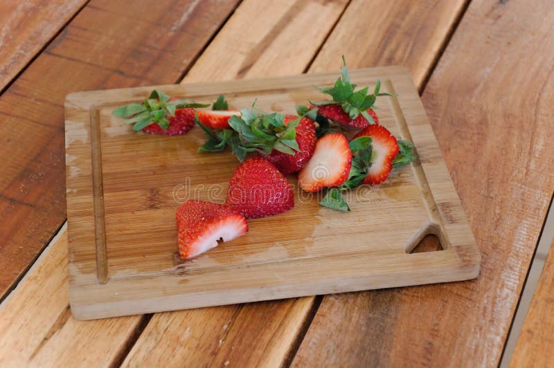 Sliced Strawberries on a Cutting Board Stock Image - Image of spring ...