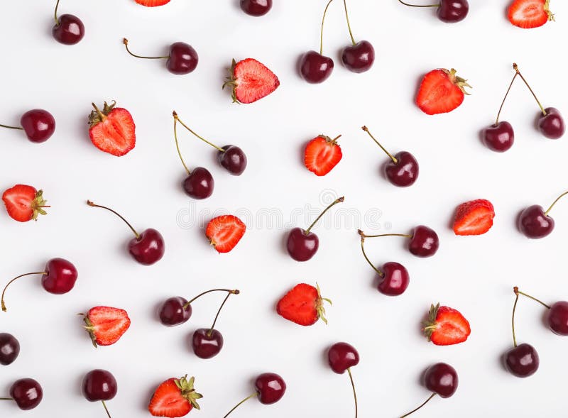 Sliced Strawberries and Ripe Cherries. Stock Photo - Image of pattern ...