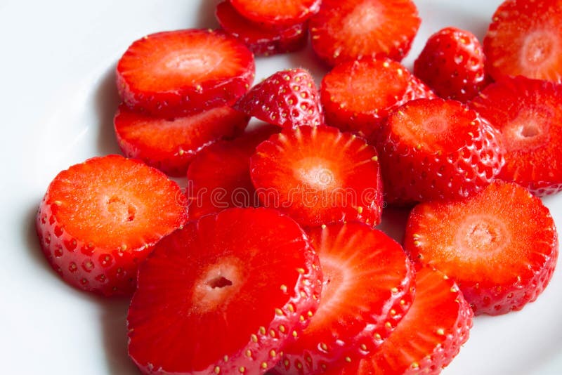 Sliced Strawberries on White Background Stock Image - Image of diet ...
