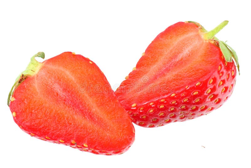 Sliced Strawberry with Green Leaves Isolated on a White Background ...