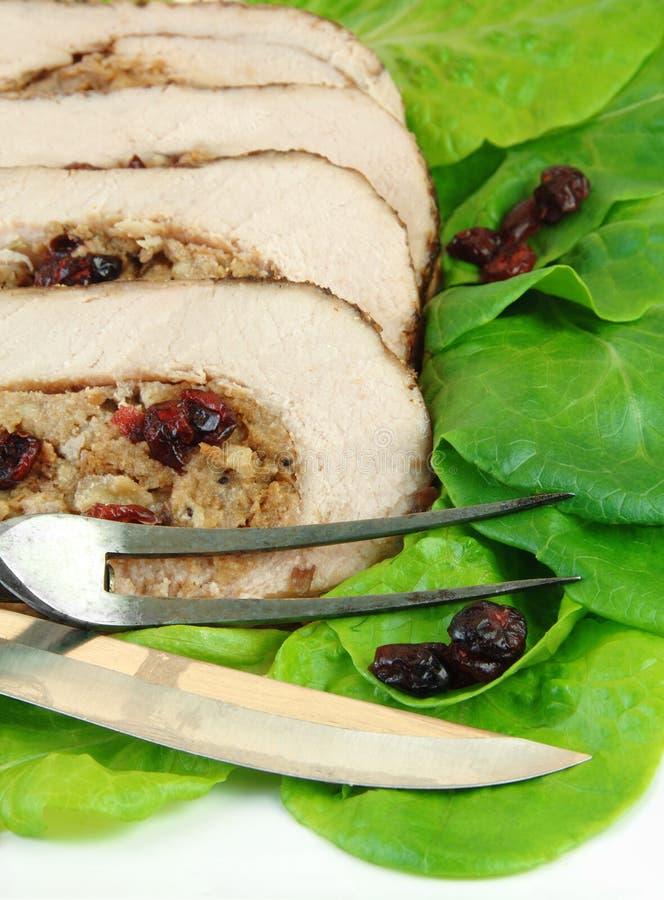 Sliced Stuffed Pork Roast stock photo. Image of fruit - 12962548