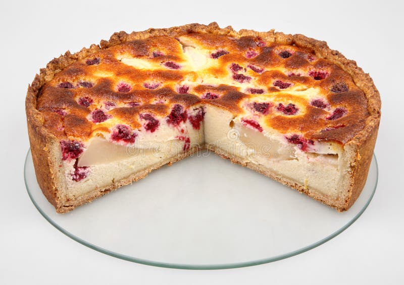 Sliced Tart with Raspberries Stock Photo - Image of indulge, white ...