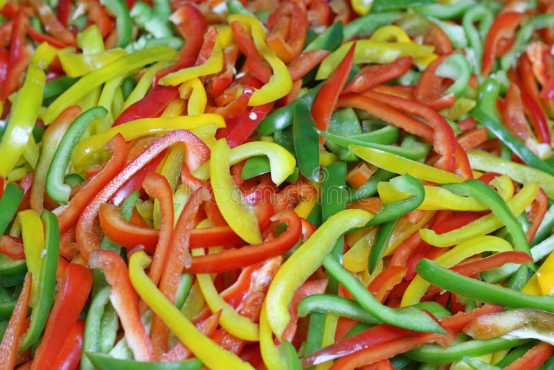 Sliced Three Color Capsicum Stock Photo - Image of group, vegetarian ...