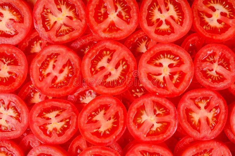 Sliced Tomato Background. Top View Stock Photo - Image of portion ...