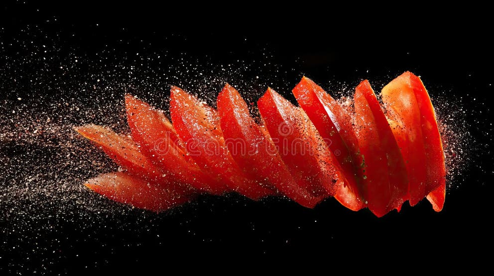 Sliced Tomato Exploding into Perfect Radial Segments Stock Image ...