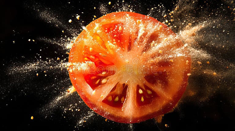Sliced Tomato Exploding into Perfect Radial Segments Stock Image - Image of radial, energy ...
