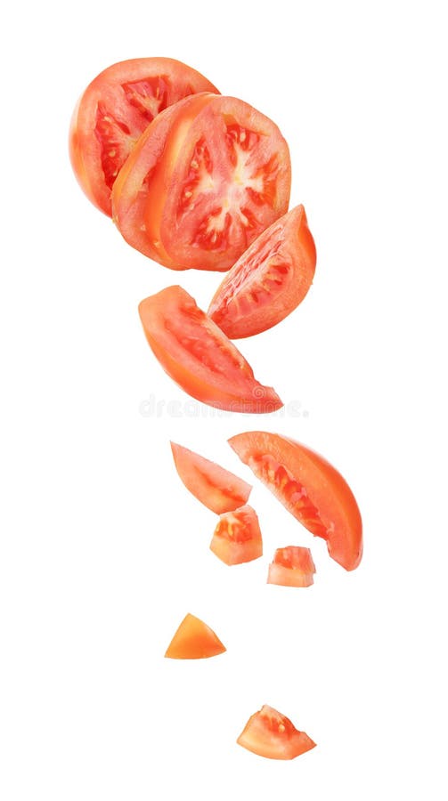 Sliced Tomato Pieces Falling Isolated Stock Image - Image of idea ...