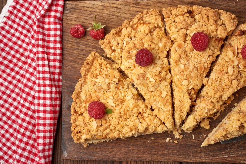 Sliced Triangular Pieces of Crumble Pie with Apples Stock Photo - Image ...