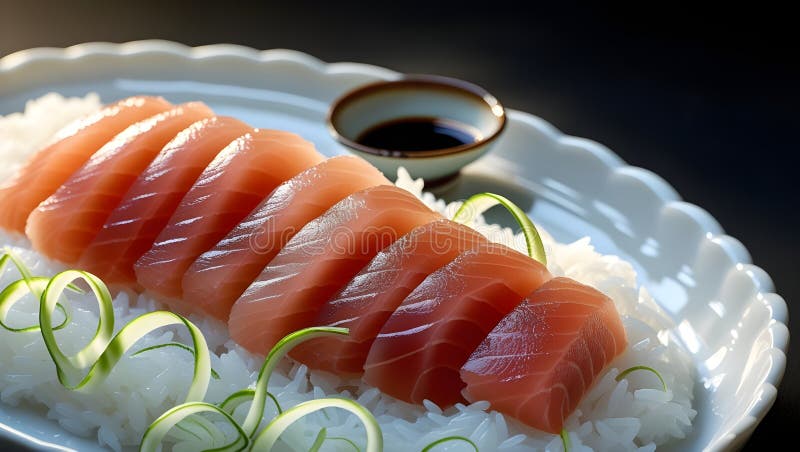 Sliced Tuna Over Sticky Rice with Soy Sauce Stock Illustration ...