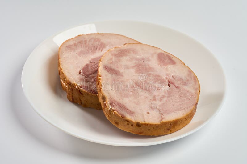 Sliced turkey ham on plate stock photo. Image of cooked - 380412714