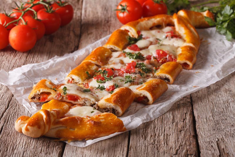 Sliced Turkish Pide Close Up on the Table and Ingredients. Horiz Stock ...