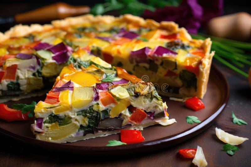 Sliced Veggie Quiche with Colorful Vegetables Inside Stock Illustration ...