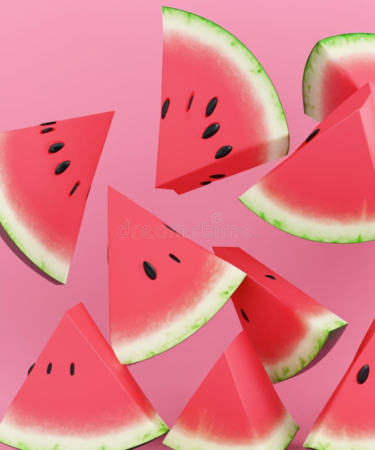 Sliced Watermelon Pieces on Pink Studio Background Stock Illustration ...