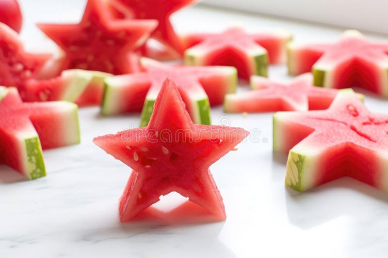 Sliced Watermelon in the Shape of Stars on a Bright White Table Stock ...