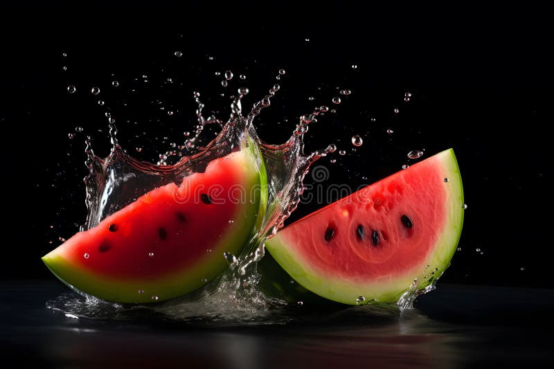 Sliced Watermelon Splashed in Water, Generative AI Stock Illustration ...